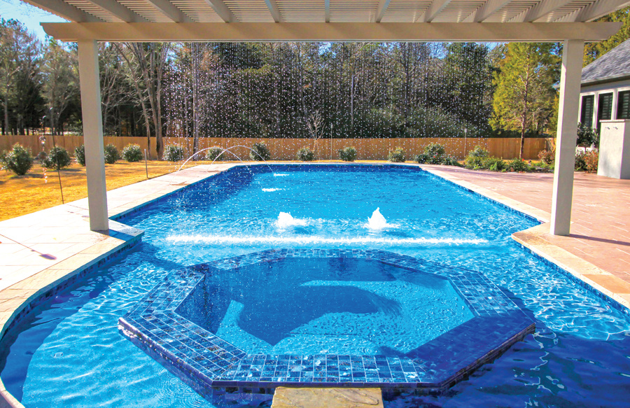 What is a rain curtain water feature on a swimming pool?