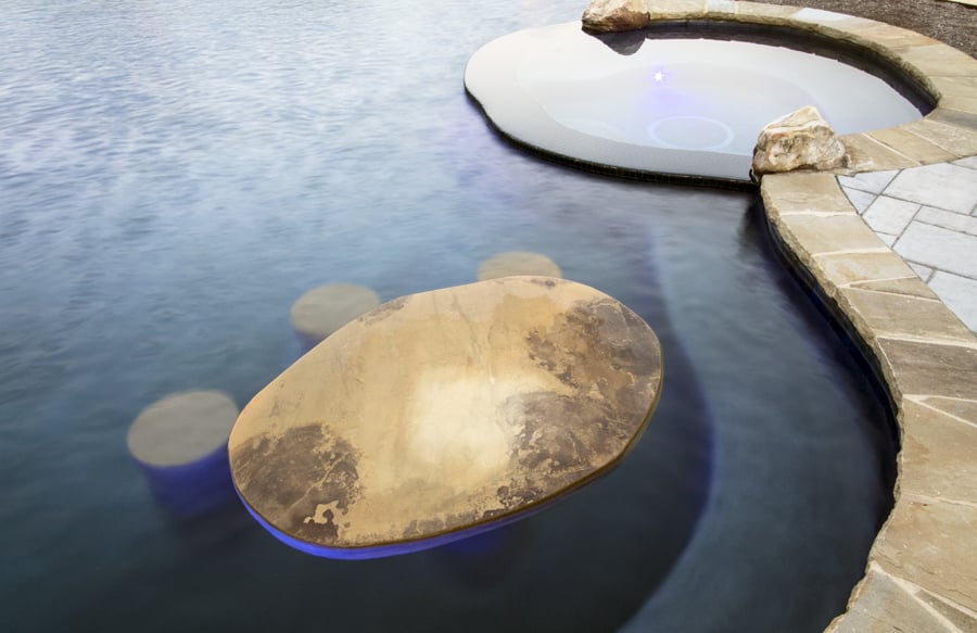 In-Pool Tables, Stools, Benches: Design Options for “Swim-up Dining”