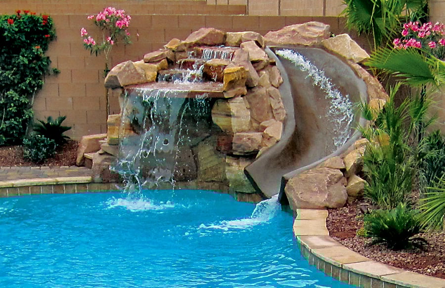 Rock Waterfall Swimming Pool Slides—Detailed Guide & Photos